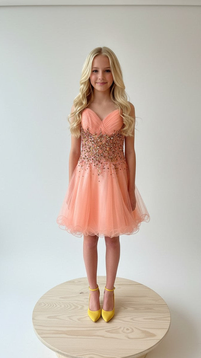 Peach-colored dress with sequin details – MARINA FASHIONS GALLERY